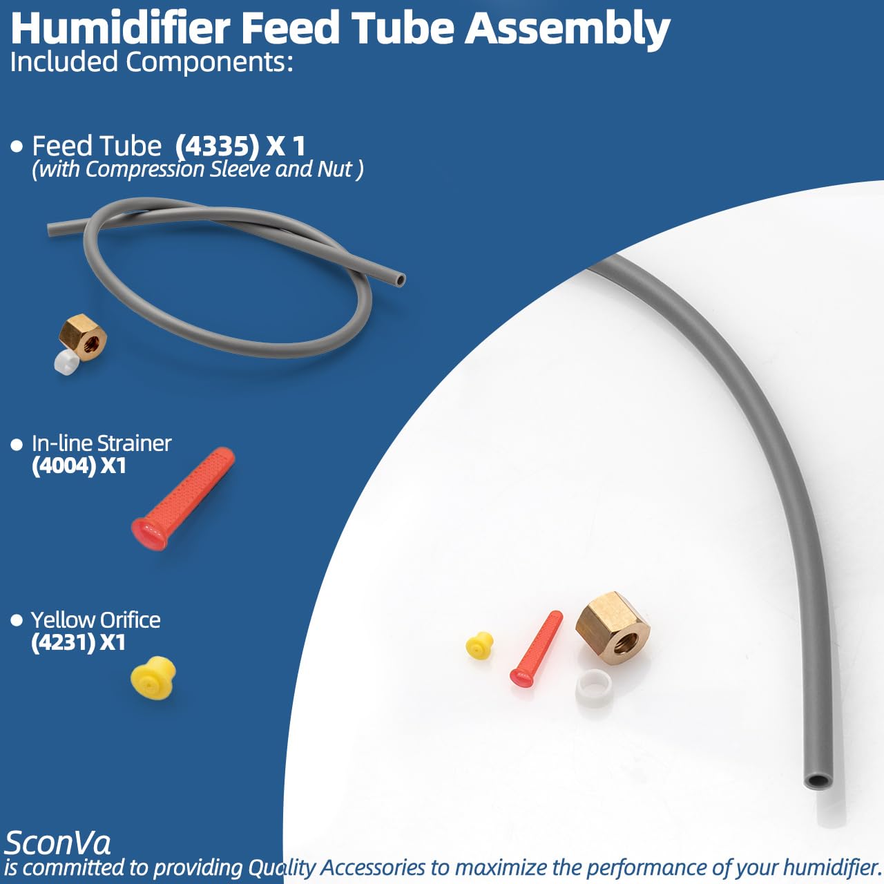 Sconva 4335 Feed Tube Assembly with Compression Sleeve & Nut Compatible with Aprilaire Humidifier Models 400, 500, 600 Series Humidifier Parts & Accessories