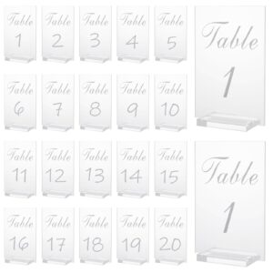 dajave 20 pack acrylic wedding table numbers 1-20 , 4x6 inch clear table number with acrylic stands, acrylic table sign for wedding event party restaurant reception number cards(rectangular style)