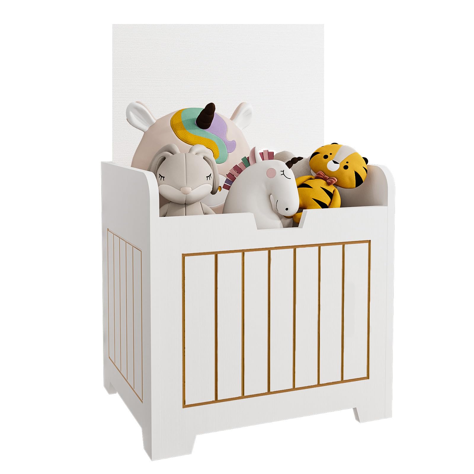 VILAWLENCE Storage Box Small Cube Toy Storage Organizer White，White Wooden Entryway Storage Bin For Home Books Clothes Toy,Small Square Nightstand For Playroom,Bedroom(15.4x11.8x15.3inches)