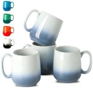 hasense ceramic coffee mugs set of 4, stoneware 15 oz coffee cups, tea mug with large handle for coffee, latte, milk and mocha, birthday gift, dishwasher & microwave safe, gradient light blue