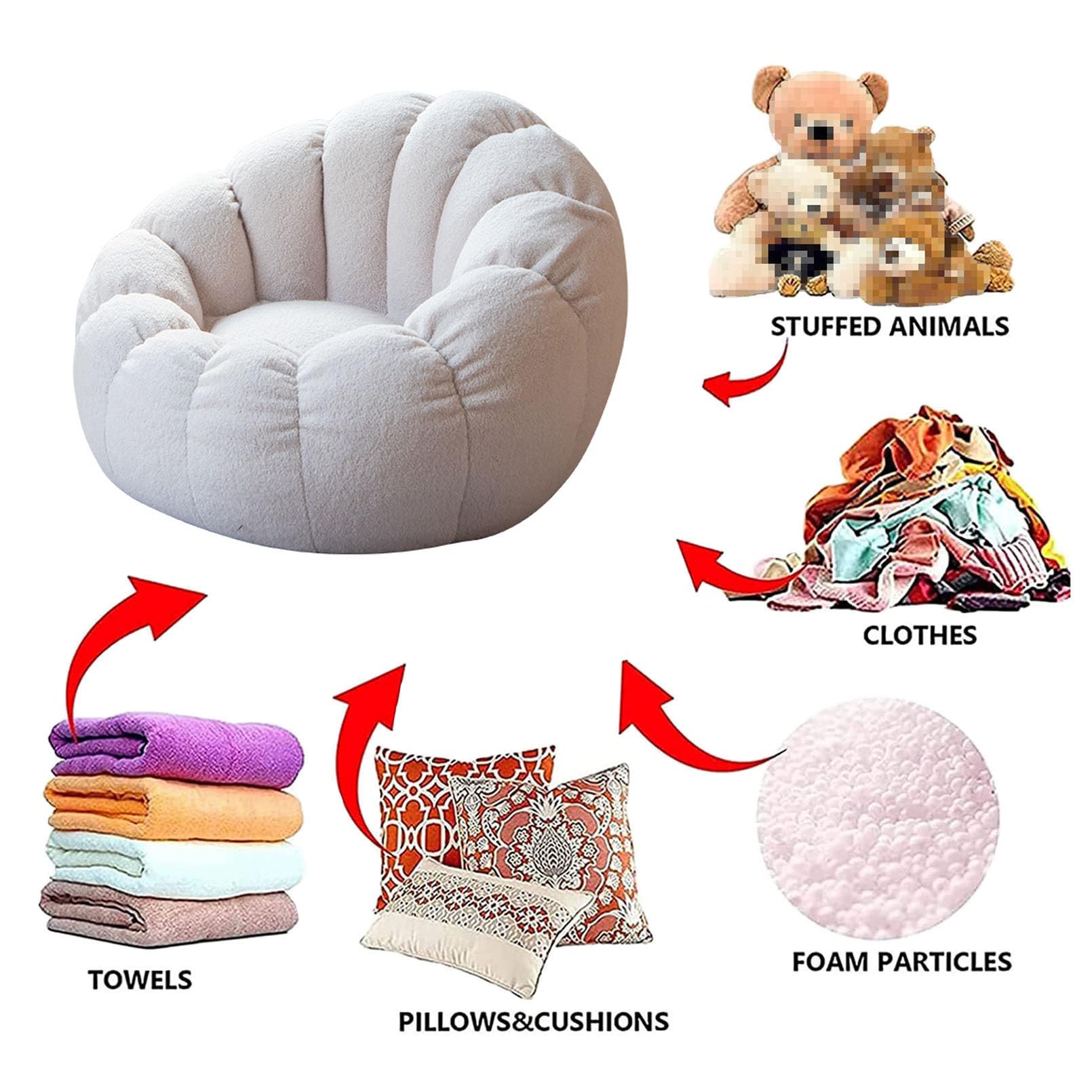 DESHVA Stuffed Animal Bean Bag Storage Chair, Ultra Soft Memory Foam Bean Bag Chair, Imitation Teddy Fur, Washable, Stuffable Zipper Beanbag Cover for Organizing Plush Toys,Brass