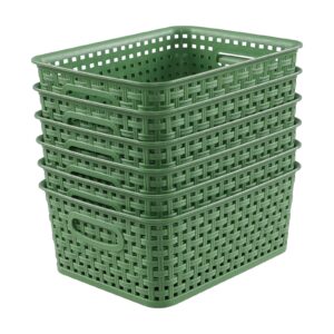 sadstory deep green plastic woven storage basket, plastic shelf basket, 6 packs