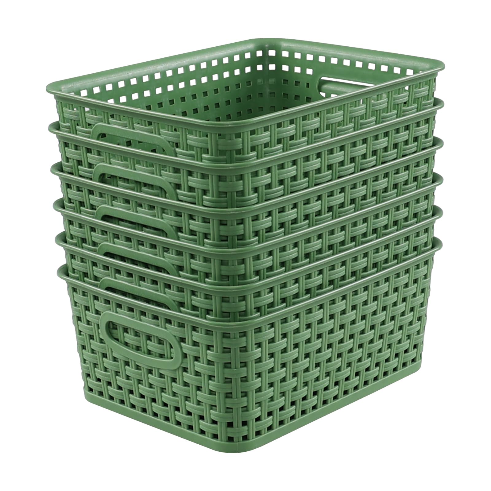 Sadstory Deep Green Plastic Woven Storage Basket, Plastic Shelf Basket, 6 Packs