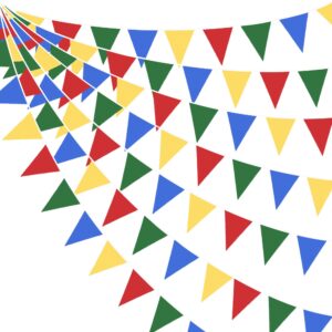 32ft super mario party decorations red blue yellow green carnival circus clown triangle flag pennant bunting banner fabric garland streamers for kids mario birthday baby shower outdoor garden decor