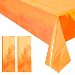 2 pieces orange iridescence tablecloth - 40 x 108“ disposable shiny laser table cloth - glitter plastic tablecloths - holographic iridescent table cover for party decoration, wedding and banquet