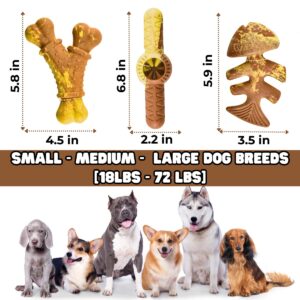 NOSTALGIQ Pets 3-Pack Almost Indestructible Dog Toys for Aggressive Chewers Medium Breed/Large Breeds | Sustainable Bamboo Dog Chew Toy | Beef Flavor Dog Chew Bones | Interactive Dog Toys