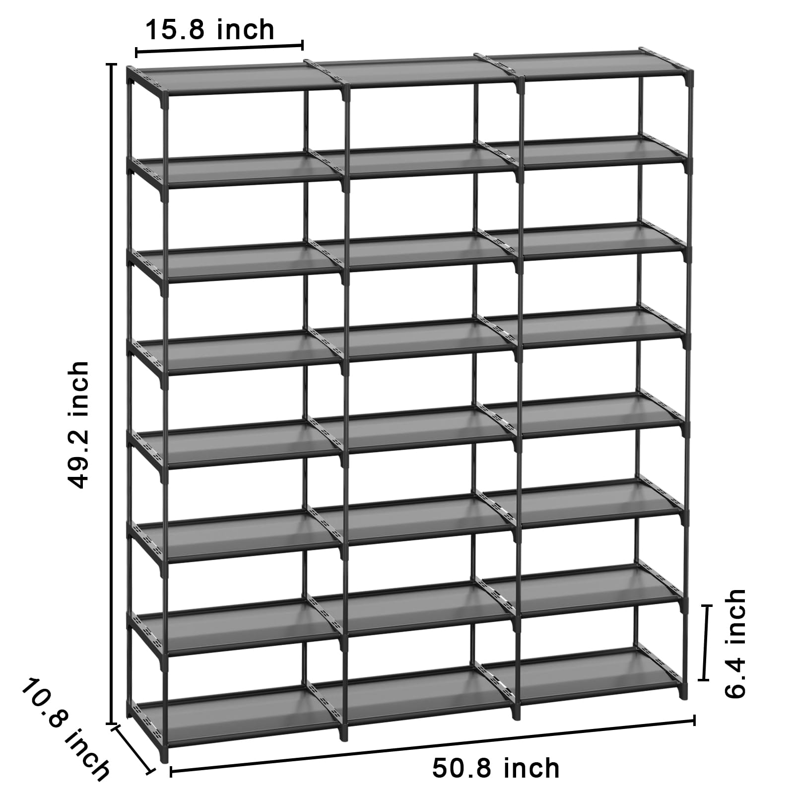 SMILHELTD Shoe Rack 3 Row 8 Tier 40-60 Pairs Shoes Boots with Plastic Plate Home Storage Organizer Shelf Entryway Hallway Closet Garage Front Doorway Shoes Tower