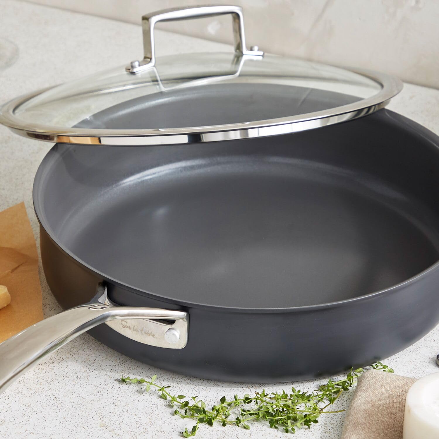 Sur La Table Classic Hard Anodized Ceramic Nonstick Sauté Pan, 5 Qt, Aluminum