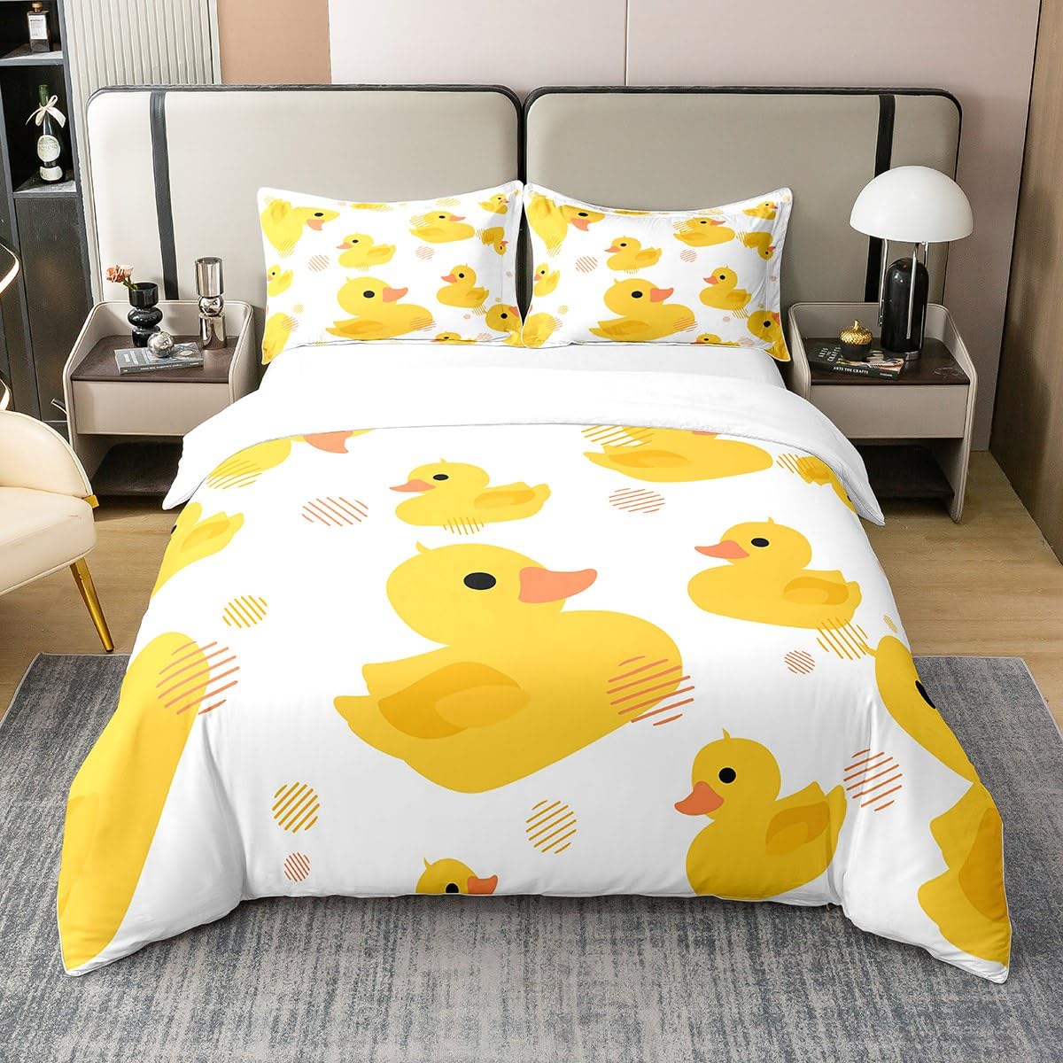 Erosebridal Cartoon Duck 100% Cotton Duvet Cover for Kids Boys Girls,Lovely Yellow Duck Bedding Set,Cute Hand Drawn Duck Comforter Cover Twin,Lovely Farmhouse Animal Bed Sets with 1 Pillowcase