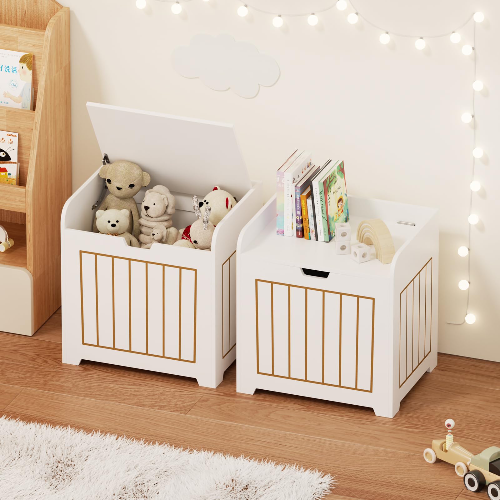 VILAWLENCE Storage Box Small Cube Toy Storage Organizer White，White Wooden Entryway Storage Bin For Home Books Clothes Toy,Small Square Nightstand For Playroom,Bedroom(15.4x11.8x15.3inches)