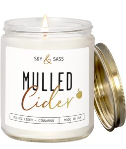 mulled cider candle, fall candles i apple cider candle w/cinnamon & nutmeg - infused w/essential oils i mulled cider fall scented candle (soy) for home i 9oz reusable jar i 50hr burn i made in usa