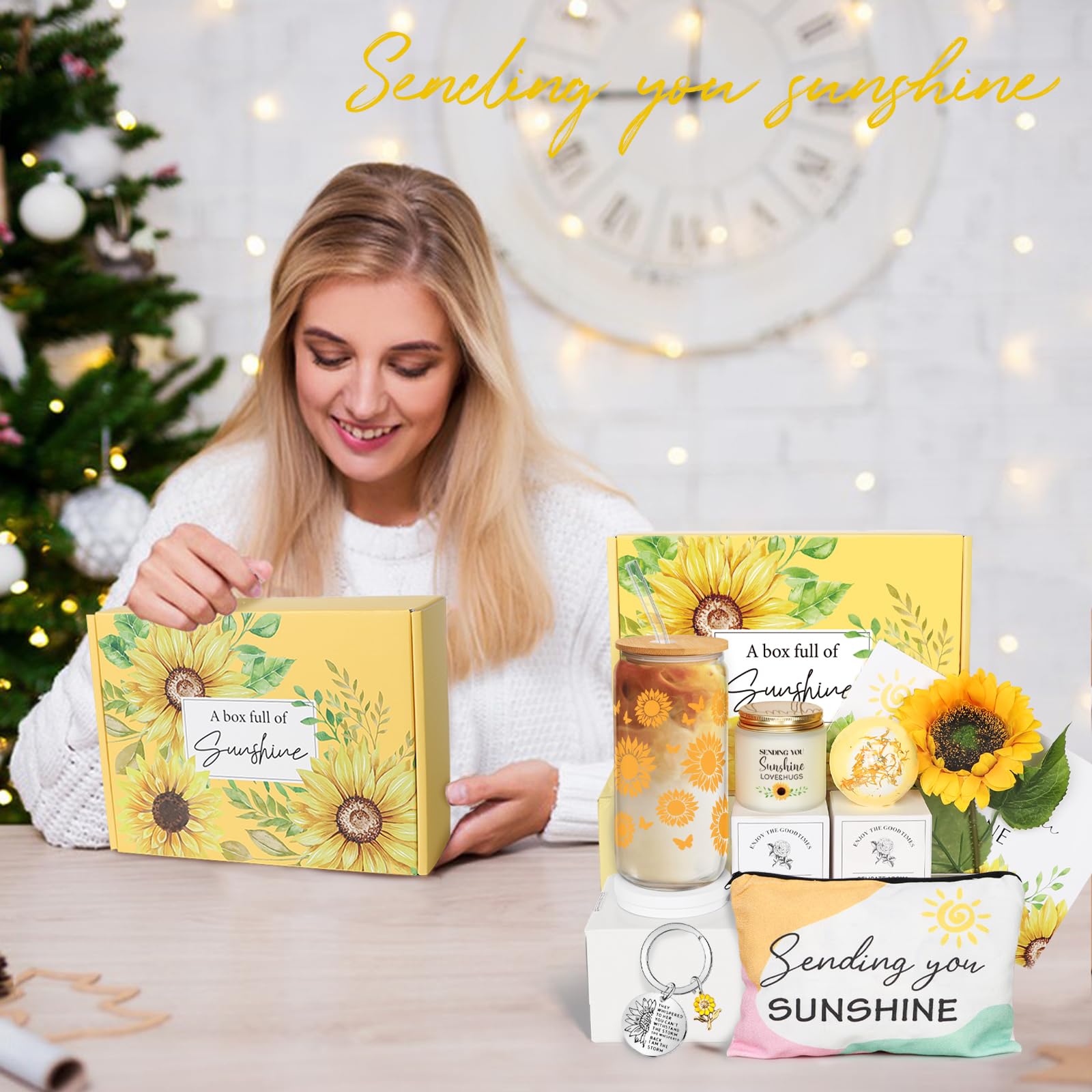 Birthday Gifts for Women, Get Well Soon Gifts Sending Sunshine Sunflower Gift Baskets, Self Care Gifts for Women Her Best Friends Bestie Sister Mom Female, Inspirational Gifts for Women Mother Day