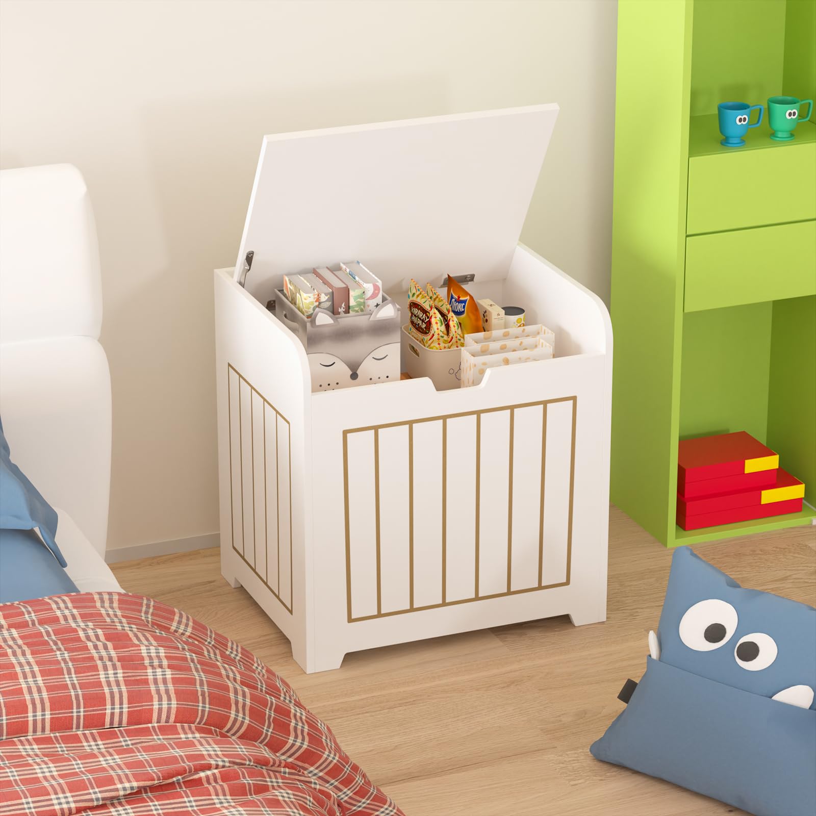 VILAWLENCE Storage Box Small Cube Toy Storage Organizer White，White Wooden Entryway Storage Bin For Home Books Clothes Toy,Small Square Nightstand For Playroom,Bedroom(15.4x11.8x15.3inches)