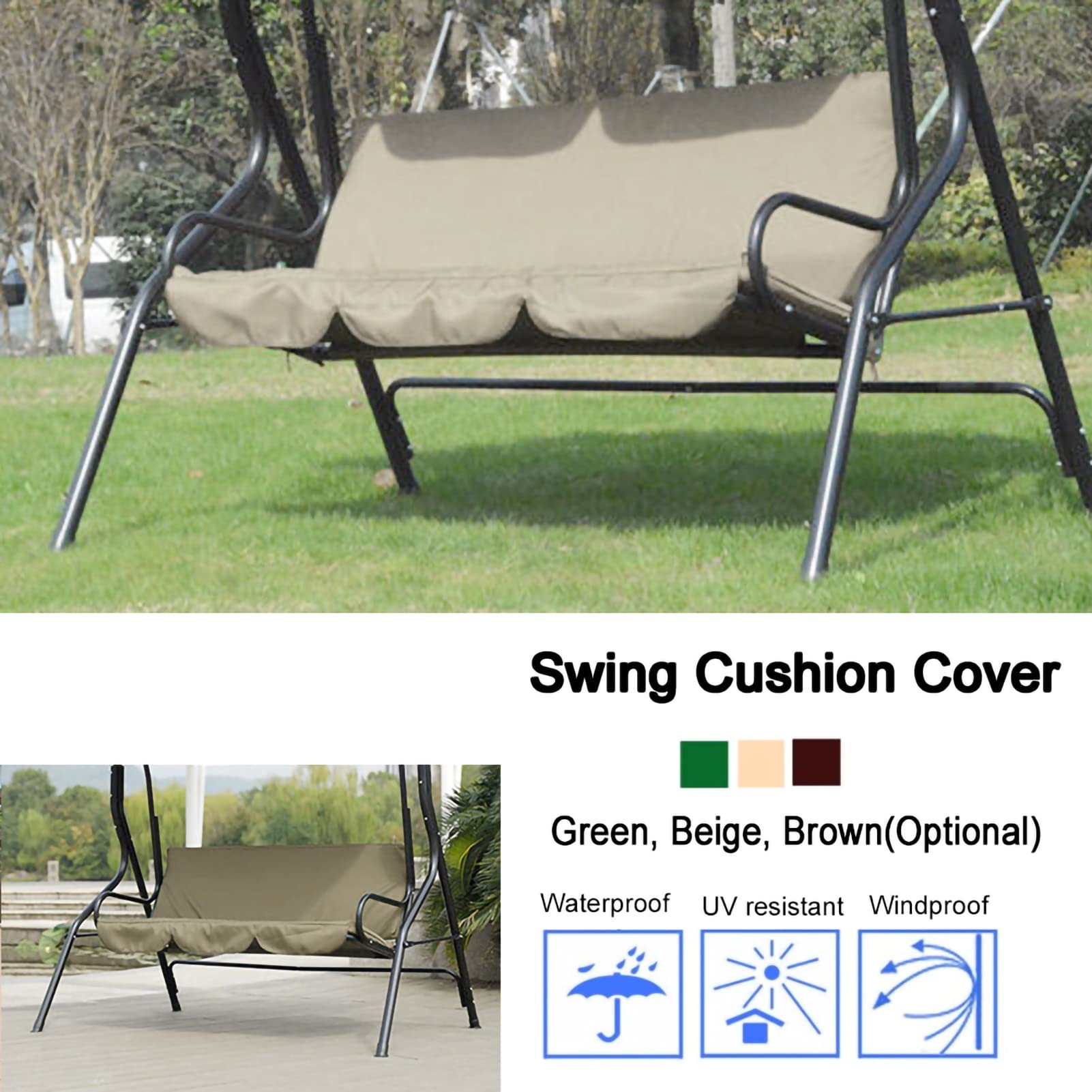 Natudeco Swing Seat Cover Waterproof Chair Cover Swing Chair Seat Cushion Cover Hanging Seat Cushion Hanging Porch Swing for Courtyard Outdoor Garden Hammock Polyester (Beige)