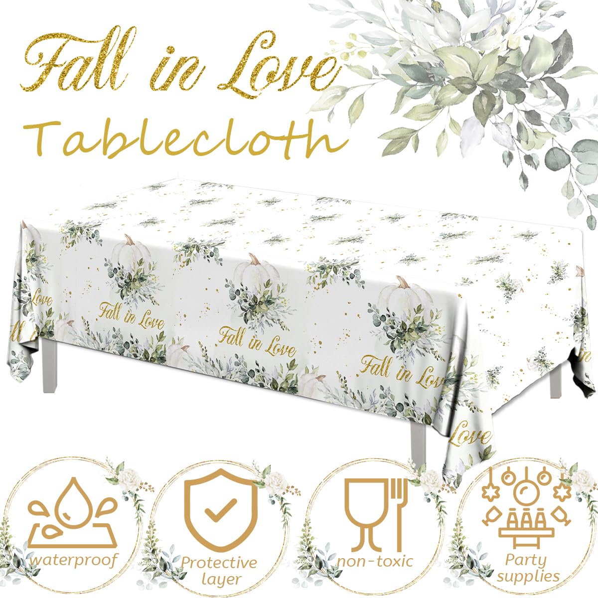 3pcs Fall in Love Bridal Shower Tablecloths Fall in Love Bridal Shower Decor, Green Pumpkin Fall Wedding Shower Table Covers for Engagement Falling in Love Bridal Shower Decorations Favors