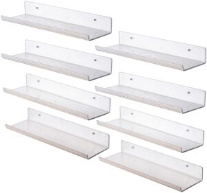 sooyee 16.5" clear acrylic shelves wave texture, floating shelves for wall storage,book display shelf,wall shelves for bedroom,bathroom,living room, kitchen,set of 8