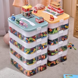 AEEISHOMEREFORM 3 Layers Toy Organizer Bins with Compartments, Building Blocks Storage, Storage Containers for Building Brick Storage, Plastic Stackable Organizer Bin Toy Chest (Yelow 3 Layers)