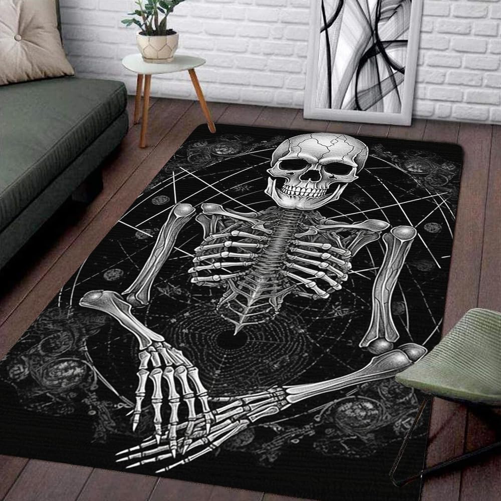 Spiderweb Skeleton Rug - Skeleton Rugs For Living Room Graphic Rugs Skeleton Bathroom Rugs Skeleton Decorations For Bedroom Modern Rug Large Skeleton Rug Skeleton Bath Mat Skeleton Halloween Decor