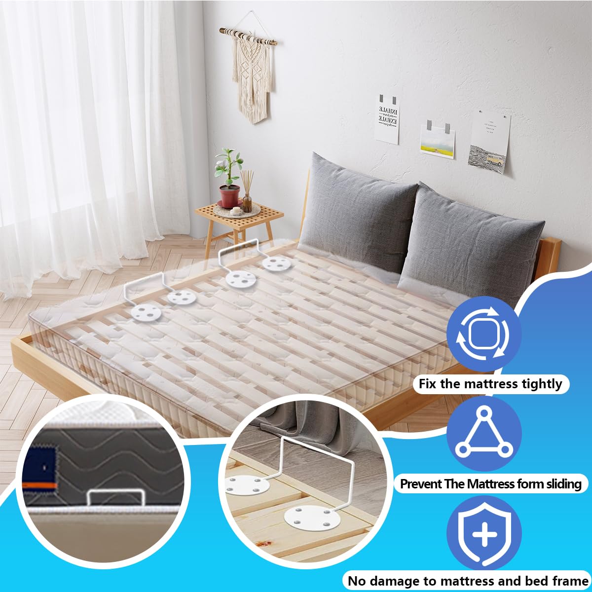 Voittozege 6 Pcs Mattress Retainer Bar for Adjustable Mattress Stopper from Sliding White Non Slip Mattress Gripper for Most Wooden Bed Frames Easy to Installation Metal Pad Gripper