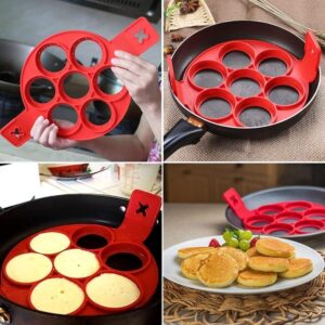 Silicone cake mold,silicone mold，pancake mold， silicone egg ring, non stick egg rings,Egg Cooking Circle, perfect omelet mold or pancake ring, reusable silicone omelet mold (red)