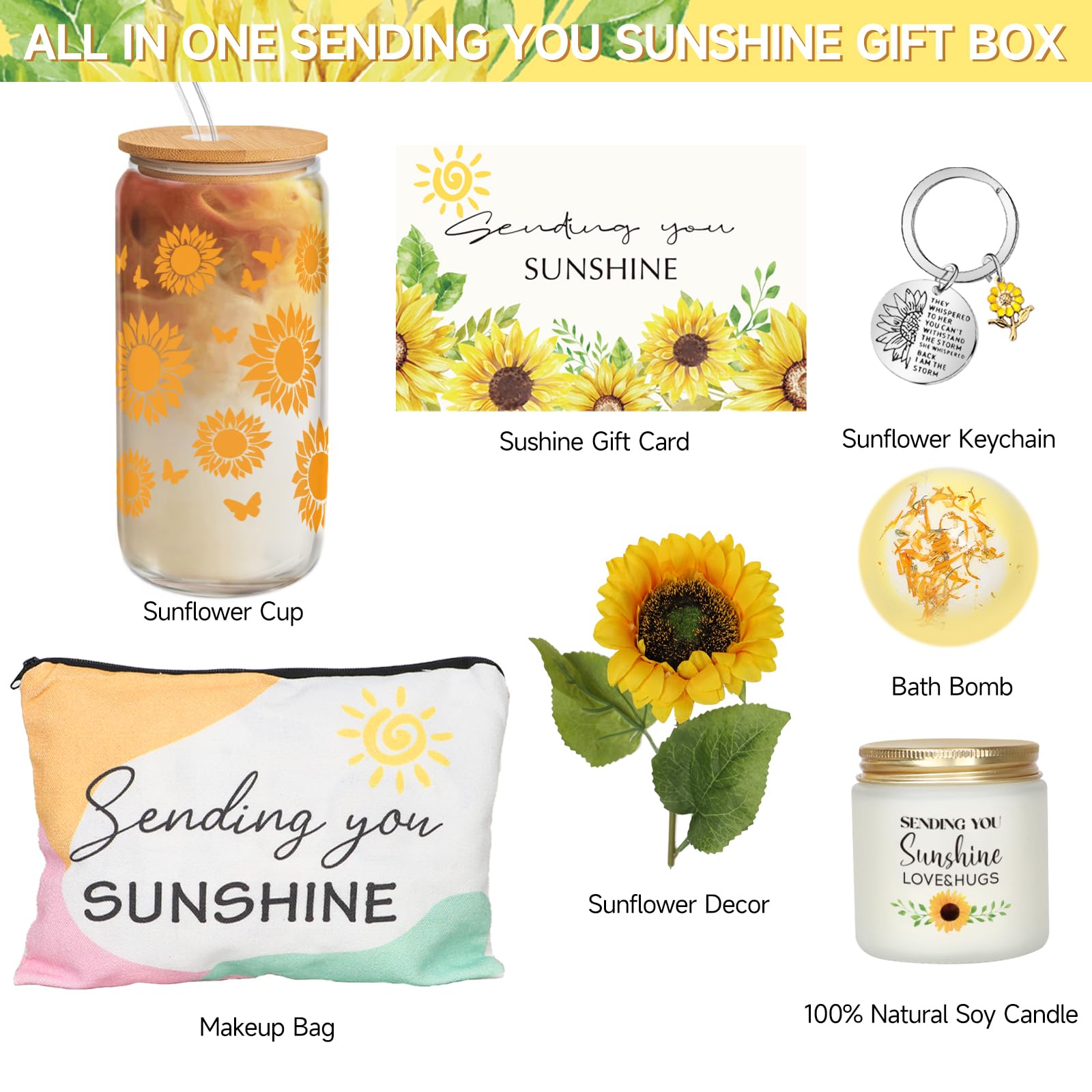 Birthday Gifts for Women, Get Well Soon Gifts Sending Sunshine Sunflower Gift Baskets, Self Care Gifts for Women Her Best Friends Bestie Sister Mom Female, Inspirational Gifts for Women Mother Day