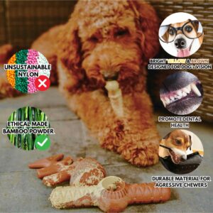 NOSTALGIQ Pets 3-Pack Almost Indestructible Dog Toys for Aggressive Chewers Medium Breed/Large Breeds | Sustainable Bamboo Dog Chew Toy | Beef Flavor Dog Chew Bones | Interactive Dog Toys