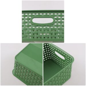 Sadstory Deep Green Plastic Woven Storage Basket, Plastic Shelf Basket, 6 Packs