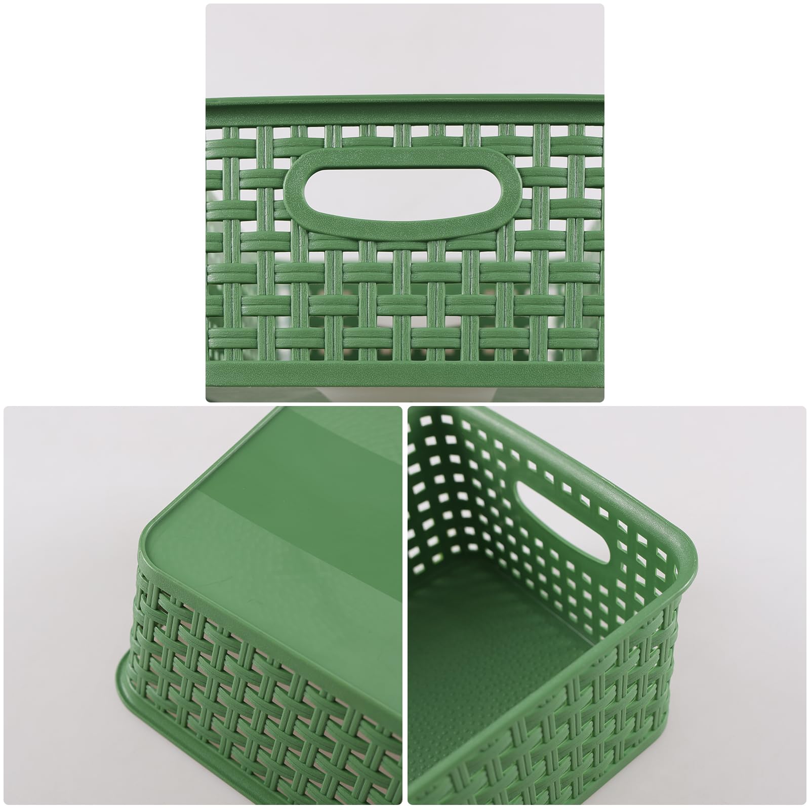 Sadstory Deep Green Plastic Woven Storage Basket, Plastic Shelf Basket, 6 Packs