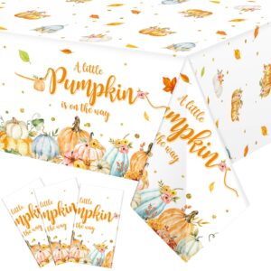 wovweave 3 pack little pumpkin tablecloths fall baby shower party decorations for boy girl a little pumpkin is on the way table covers for thanksgiving pumpkin party favors table decor supplies