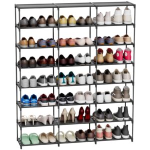 SMILHELTD Shoe Rack 3 Row 8 Tier 40-60 Pairs Shoes Boots with Plastic Plate Home Storage Organizer Shelf Entryway Hallway Closet Garage Front Doorway Shoes Tower