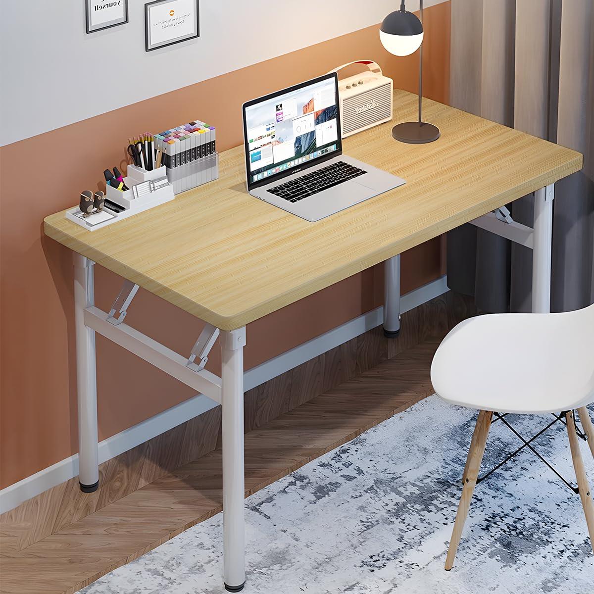 XUEGW Computer Desk Study Table No Assembly Required, Writing Computer Desk Space Saving Foldable Table Suitable for Bedroom, Study, Living Room