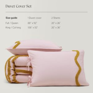 Double Stitch by Bedsure Cotton Tufted Duvet Cover Set - Boho Duvet Cover Queen, 300 TC Modern Duvet Cover Set Queen, Luxury Bedding Set, Hand Crafted in India, 1 Duvet Cover, 2 Shams, Blush Pink