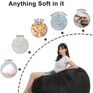 HDMLDP Bean Bag Chair for Adults Kids Without Filling Comfy Fluffy Giant Round Beanbag Lazy Sofa Cover for Reading Chair Floor Chair, 6FT, Dark Grey