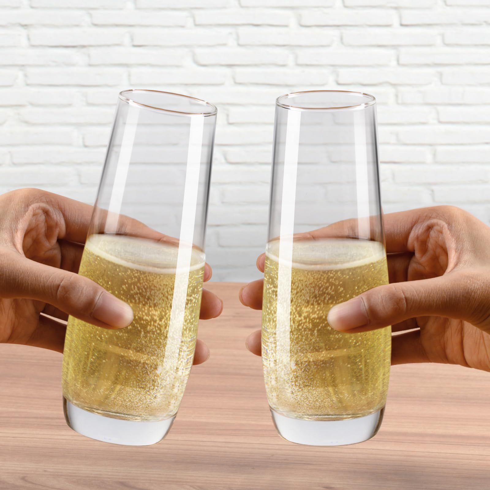 PARACITY Stemless Champagne Flutes, Champagne Glasses Set of 2, Elegant 8 oz Glass Champagne Flutes, Sparkling Stemless Champagne Flutes, Gift for Birthday, Wedding, Christmas