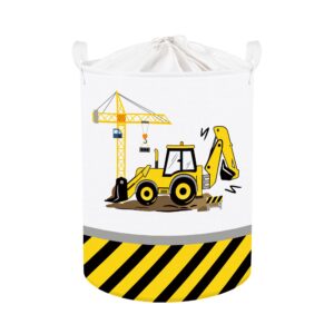 clastyle 45l cartoon yellow excavator boys laundry basket bulldozer crane engineering vehicles kid hamper round toys clothes storage baskets with drawstring