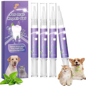 pet oral repair gel, pet oral restoration whitening gel, pet breath freshener gel care cleaner, eliminate bad breath, targets tartar, teeth whitening, keep your pet oral healthy (4 pcs)