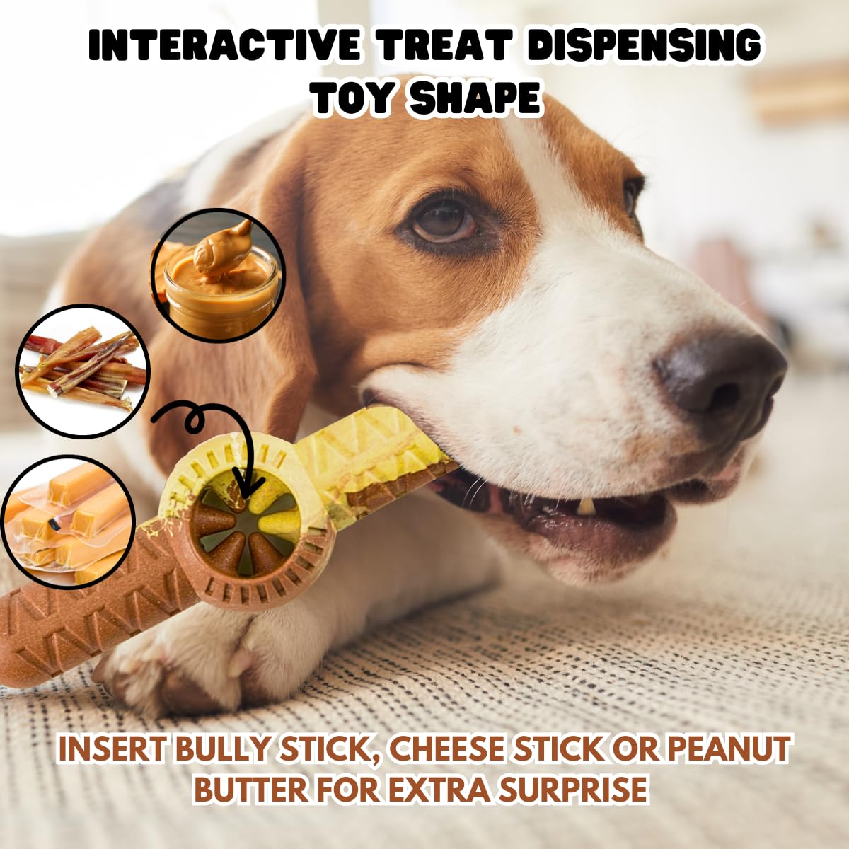 NOSTALGIQ Pets 3-Pack Almost Indestructible Dog Toys for Aggressive Chewers Medium Breed/Large Breeds | Sustainable Bamboo Dog Chew Toy | Beef Flavor Dog Chew Bones | Interactive Dog Toys