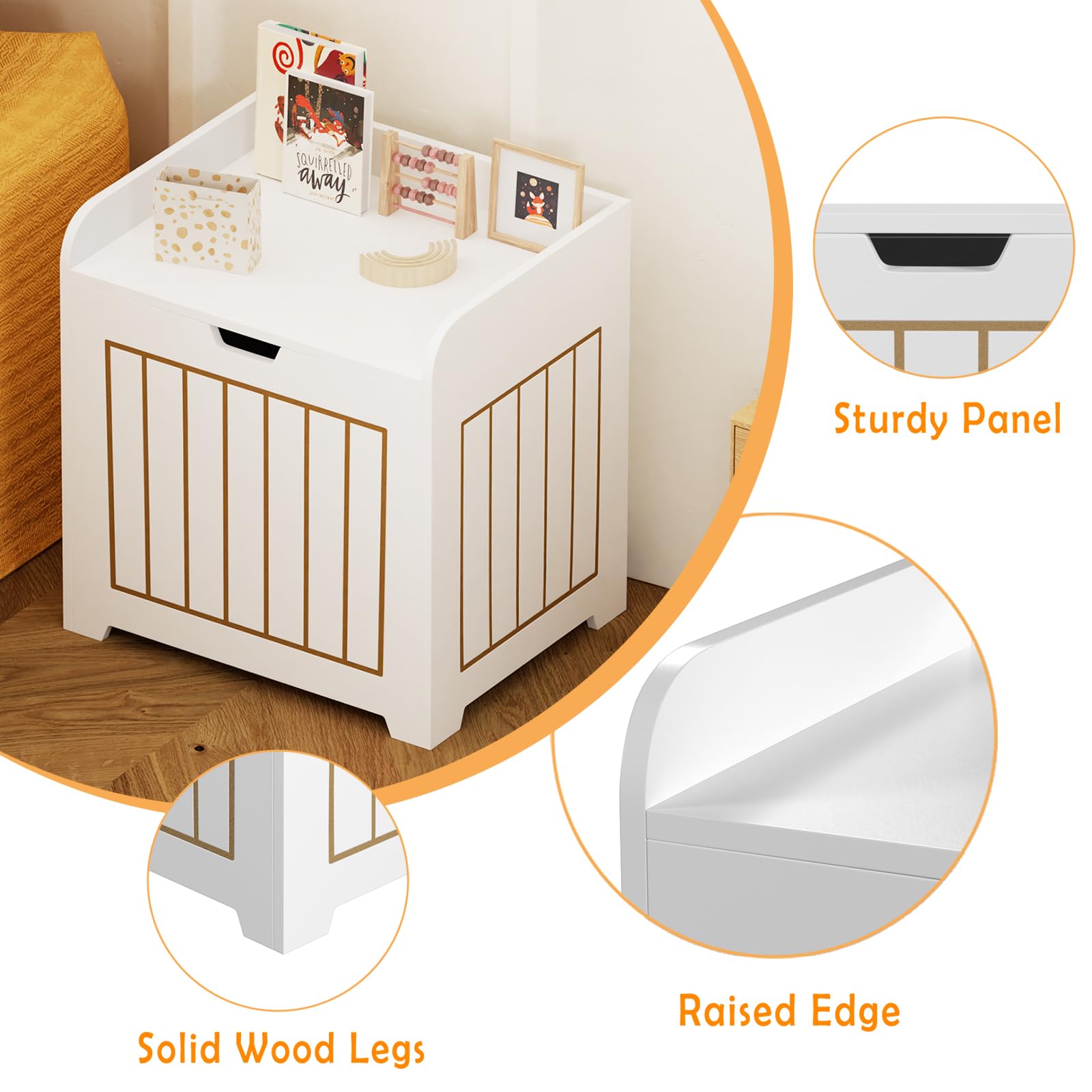 VILAWLENCE Storage Box Small Cube Toy Storage Organizer White，White Wooden Entryway Storage Bin For Home Books Clothes Toy,Small Square Nightstand For Playroom,Bedroom(15.4x11.8x15.3inches)