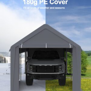 DEXSO Carport 13'x20' Portable Garage, with Heavy Duty Car Port Canopy, Height Adjustable Poles, Roll-up Doors & Windows, Large Outdoor Storage Shed for Pickup, Boat, and Equipment, Gray