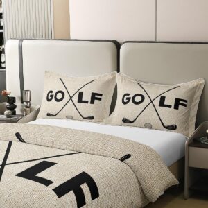 100% Nature Cotton Golf Club Duvet Cover Queen Size,Boys Teens Ball Game Lover Super Soft Bedding Set for Kids Bedroom Decor,Retro Simple Style Comforter Cover Bedding 3 Piece (No Comforter)