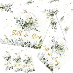 3pcs fall in love bridal shower tablecloths fall in love bridal shower decor, green pumpkin fall wedding shower table covers for engagement falling in love bridal shower decorations favors