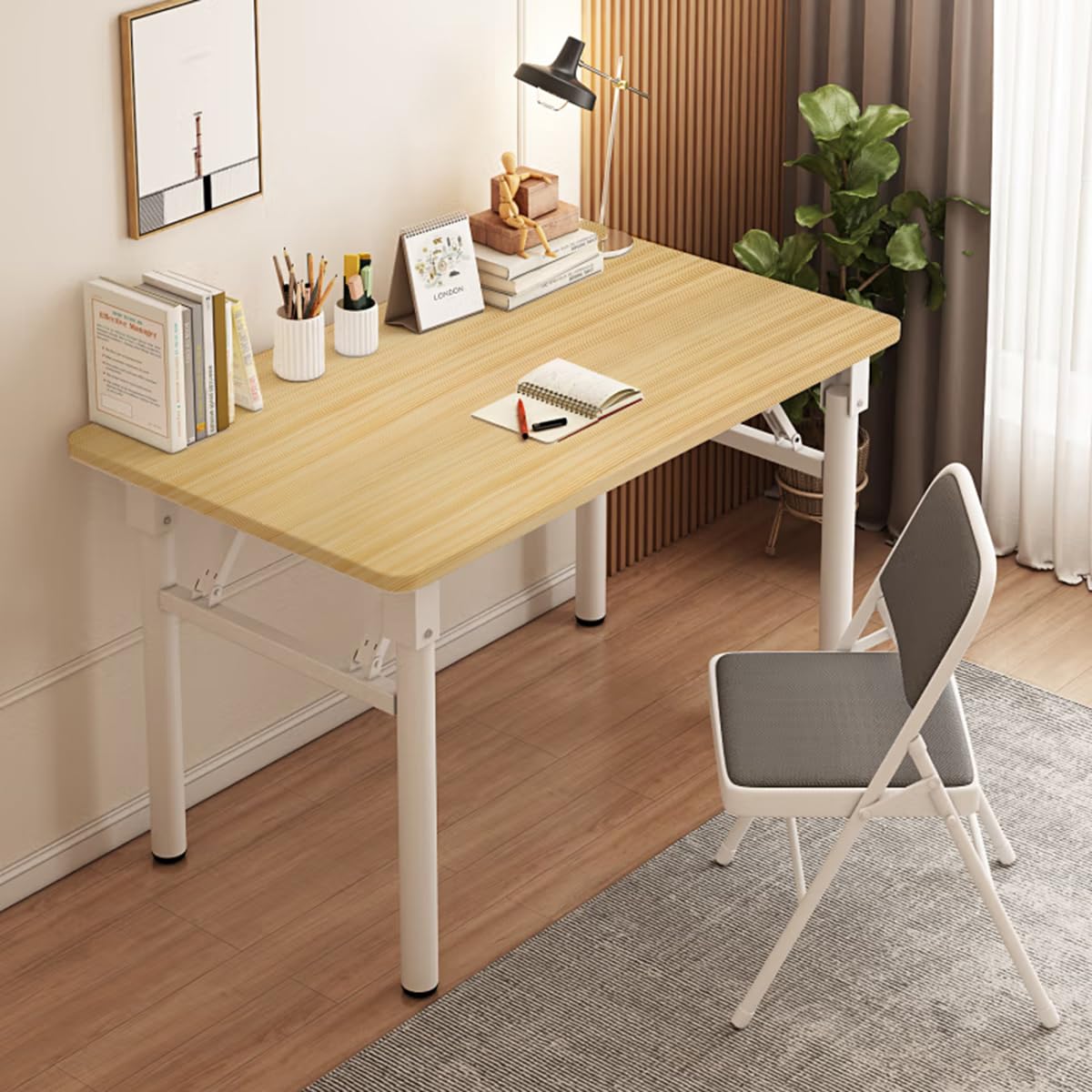 XUEGW Computer Desk Study Table No Assembly Required, Writing Computer Desk Space Saving Foldable Table Suitable for Bedroom, Study, Living Room