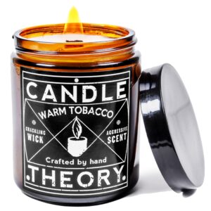 candle theory warm tobacco scented candle for men 7.6 ounce, crackling candle men, mens candle for bedroom, scented man candle for home, men's candles for home, man candle, men scented candles