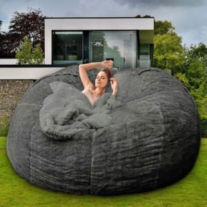 HDMLDP Bean Bag Chair for Adults Kids Without Filling Comfy Fluffy Giant Round Beanbag Lazy Sofa Cover for Reading Chair Floor Chair, 6FT, Dark Grey