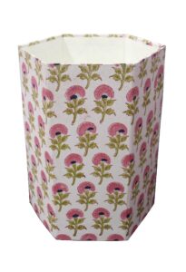 christmas decorative hand block printed waste basket/trash can/garbage can/card board trash can housewarming gift (pink&green)