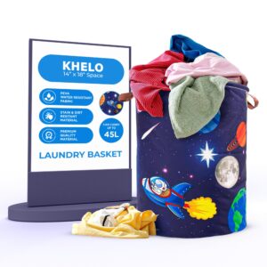 khelo kids laundry basket - astronaut space rocket themed - canvas laundry hamper, kids clothes storage for boys & girls - toddler laundry basket - waterproof foldable laundry basket with handles, 45l