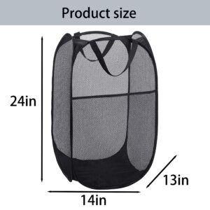 Foldable Mesh Popup Laundry Hamper,Laundry Basket Easy to Open and Fold for Dorm,Travel, College Dorms, and More (2 black)