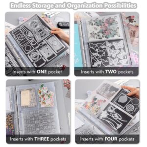 10 Sheet Binder Pockets Inserts with Two pockets A4 Size 4 Hole Binder Folder for Dies and Stamps Storage,Waterproof PVC Clear Bags Protectors for Cutting Dies Stencil Album Stamp Crafts Storage