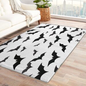 bat rug 2x3 ft, halloween area rug, black and white rugs for entryway living room bedroom, halloween themed carpet, kids room decor for boys girls, washable non slip soft low pile indoor door mat