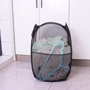 Foldable Mesh Popup Laundry Hamper,Laundry Basket Easy to Open and Fold for Dorm,Travel, College Dorms, and More (2 black)